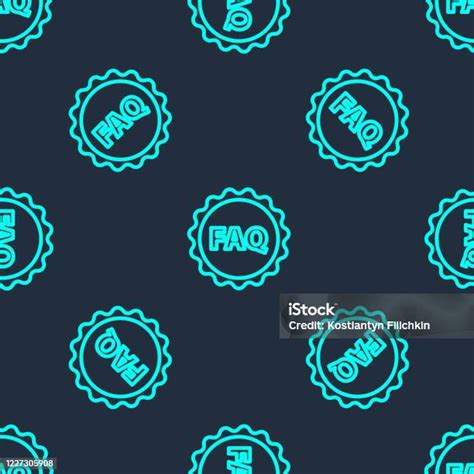 녹색 선 파란색 배경에 텍스트 Faq 정보 아이콘 격리 원활한 패턴으로 레이블 텍스트 Faq와 원 버튼 벡터 일러스트레이션 0