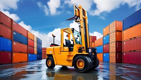 Reach Stacker Lifting And Stacking Shipping Containers At A Container