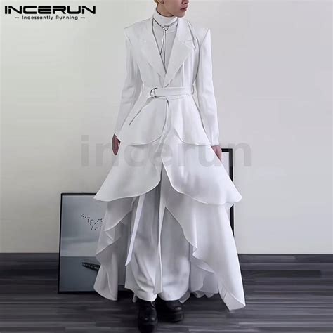 Incerun Men Korean Fashion Ruffles Hem Long Sleeve A Line Casual Blazer Shopee Philippines