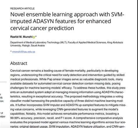 Enhancing Cervical Cancer Prediction With Novel Ensemble Learning Approach Using Svm Imputed