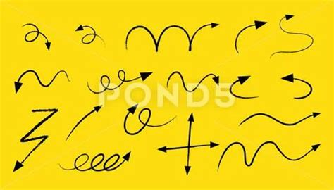 Different Types Of Hand Drawn Curved Arrows On Yellow Background Clip Art