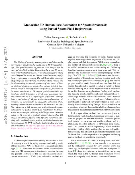 Pdf Monocular 3d Human Pose Estimation For Sports Broadcasts Using