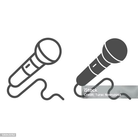 마이크 라인과 솔리드 아이콘 사운드 디자인 컨셉 흰색 배경의 마이크 사인 모바일 컨셉 및 웹 디자인을 위한 윤곽선 스타일의 코드 아이콘마이크 벡터 그래픽 마이크에 대한 스톡