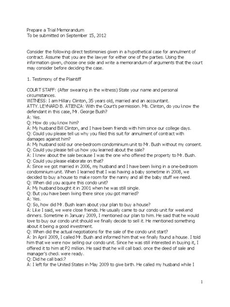 Trial Memorandum Draft Pdf Annulment Lawsuit