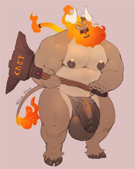 Rule 34 Anthro Balls Beard Belly Big Penis Bodily Fluids Bovid Bovine Cattle Facial Hair Fire