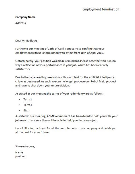 Employment Termination Form Word