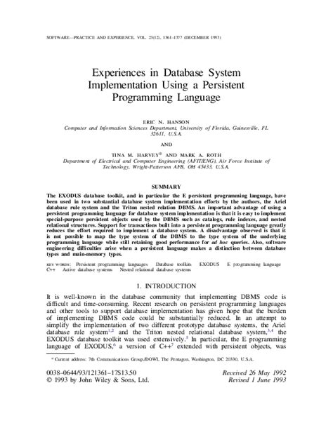 Pdf Experiences In Database System Implementation Using A Persistent Programming Language