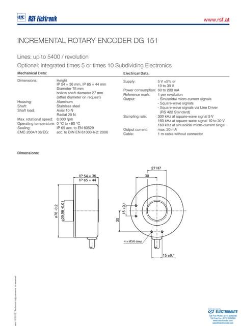Rsf Electronik Incrementalrotaryencoderdg151specsheet Pdf