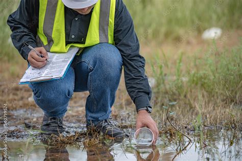 Environmental Engineers Inspect Water Quality Bring Water To The Lab For Testing Check The