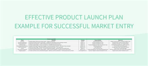 Effective Product Launch Plan Example For Successful Market Entry Excel