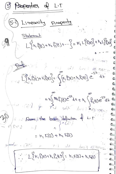 Linearity Property Of Laplace Transform Hand Written Notes And Examples