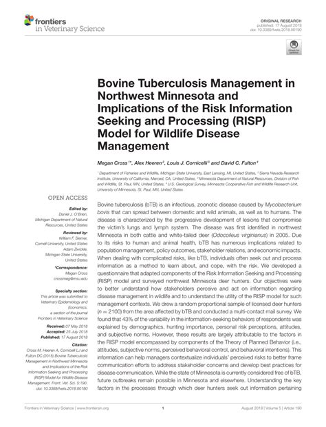Pdf Bovine Tuberculosis Management In Northwest Minnesota And
