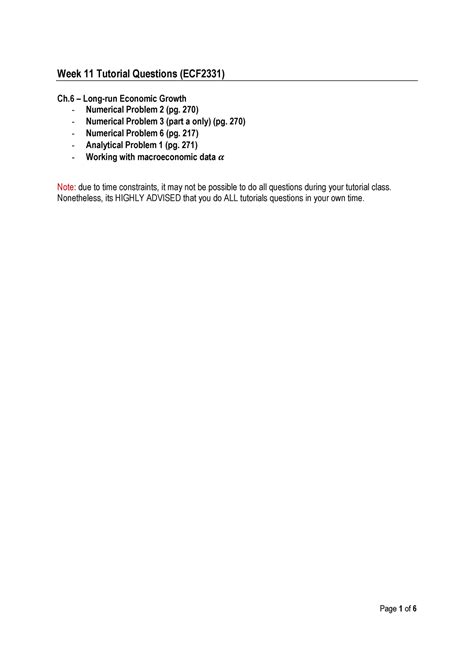 Week 11 Tutorial Questions Solutioms Ecf2331 Week 11 Tutorial