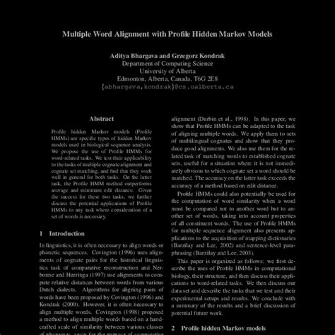 Multiple Word Alignment With Profile Hidden Markov Models Acl Anthology