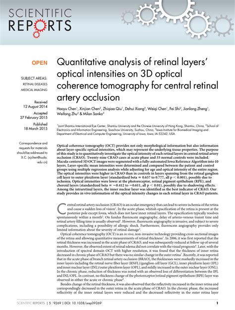 Pdf Quantitative Analysis Of Retinal Layer Optical Intensities On Three Dimensional Optical
