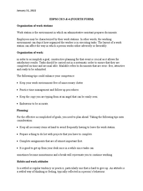 Edpm Ch 3 And 4 Fourth Form Organization Of Work Stations Download
