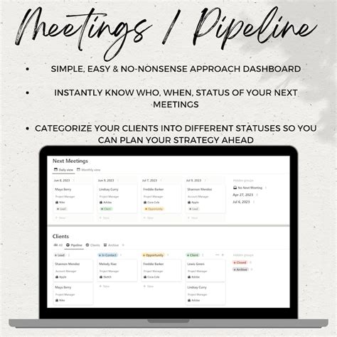 Simple Crm Tracker Dashboard Notion Template Simple Multipurpose Meeting Planner Best Easy