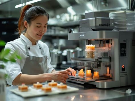 Chef Programming 3d Food Printer To Create Innovative Culinary Dish Premium Ai Generated Image