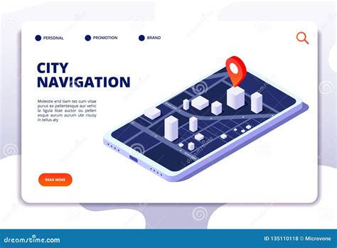 Navigation Map Isometric Concept Gps Location System Phone Tracker With Global Positioning