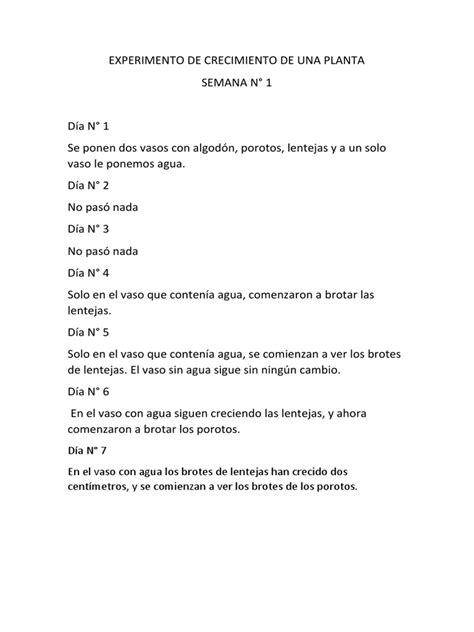 Experimento De Crecimiento De Una Planta Pdf