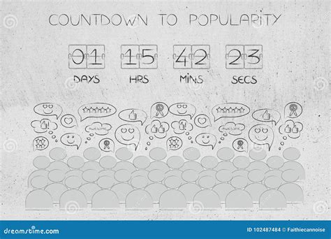 Countdown To Popularity Timer And Crowd With Positive Reactions Stock Illustration
