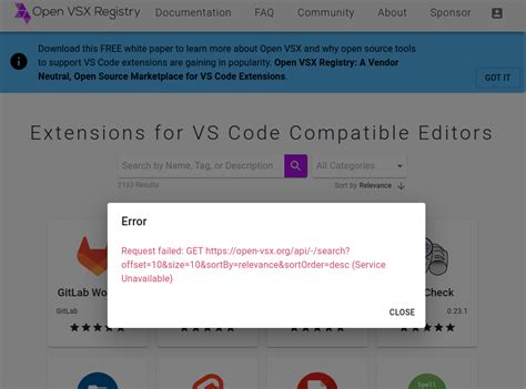 Error While Fetching Extensions Server Returned Issue