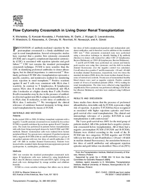 Pdf Flow Cytometry Crossmatch In Living Donor Renal Transplantation