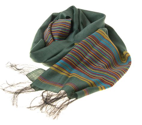 Green Silk Cotton Scarf Handwoven By Afghan Women Gundara