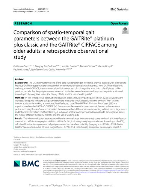 Pdf Comparison Of Spatio Temporal Gait Parameters Between The Gaitrite® Platinum Plus Classic