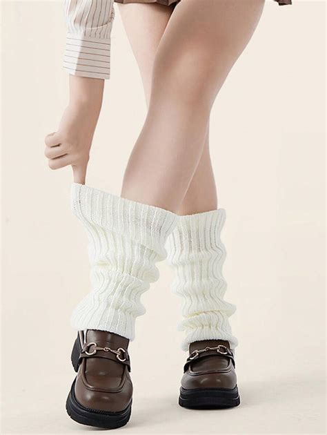 1 Pair 16 Inch White Leg Warmers Non Slip Thermal Knit Leg Warmers For