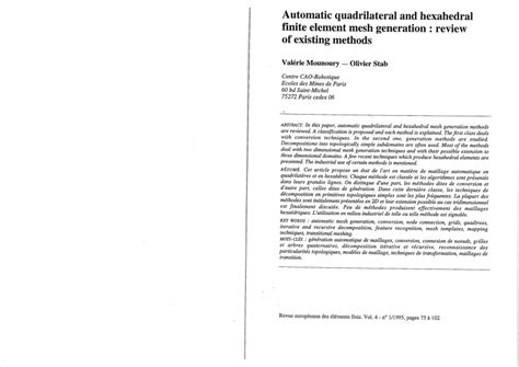 Pdf Automatic Quadrilateral And Hexahedral Finite Element Mesh Generation Review Of Existing