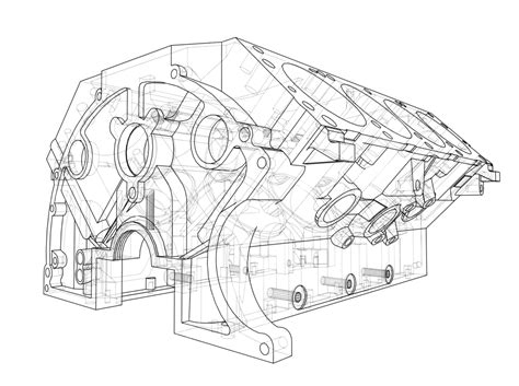 Engine Block Sketch Vector Rendering Of 3d Perspective Engine Modern