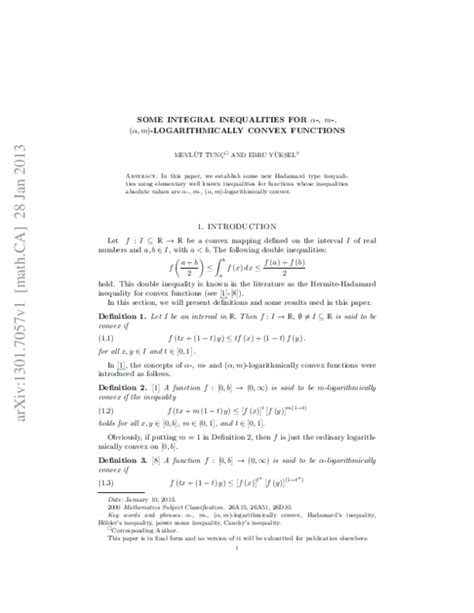Pdf Some Integral Inequalities For Alpha M Alpha M Logarithmically Convex Functions