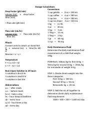 Dosage Calculations Simple Docx Dosage Calculations Conversions Drop Factor Gtt Min 1 Cup