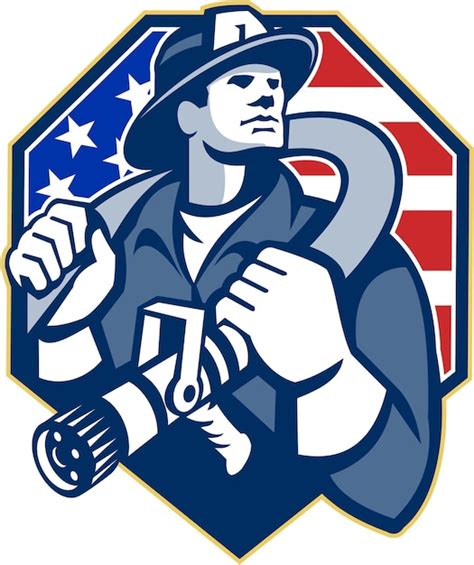 Premium Vector American Fireman Firefighter Fire Hose Retro