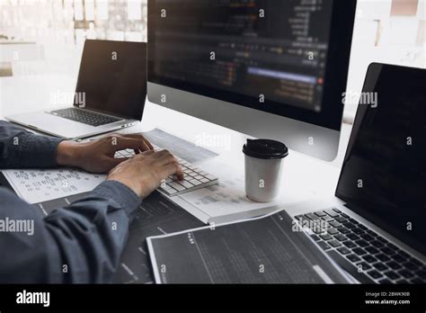 Asian Man Working Code Program Developer Computer Web Development Working Design Software On