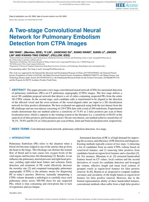 Pdf A Two Stage Convolutional Neural Network For Pulmonary Embolism Detection From Ctpa Images