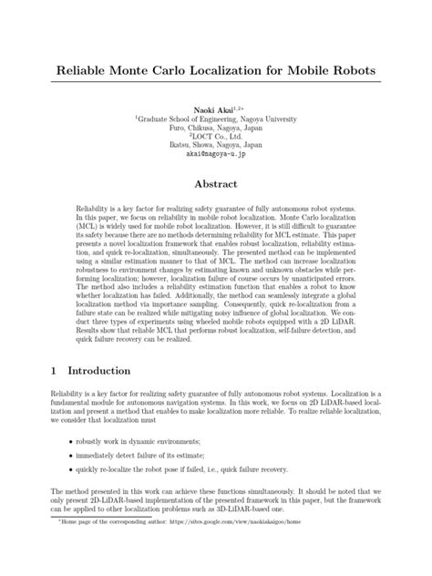 Reliable Monte Carlo Localization For Mobile Robots Pdf