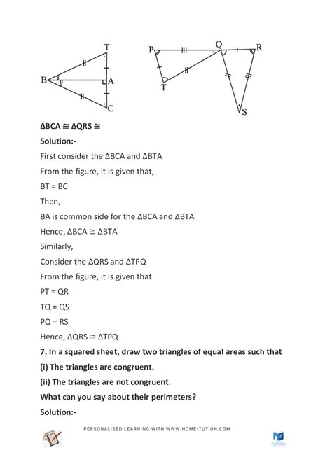 Ncert Solutions For Class 7 Maths Chapter 7 Congruence Of Triangles