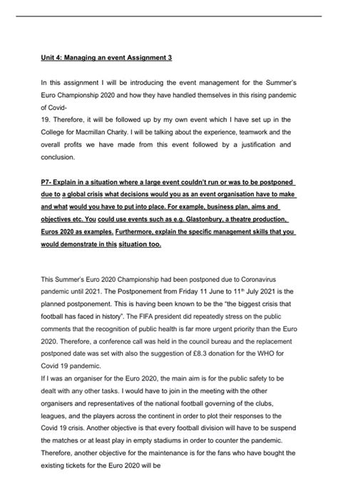 Unit 4 Managing An Event Assignment 3p7m4p8m5 Unit 4 Managing An Event Assignment 3