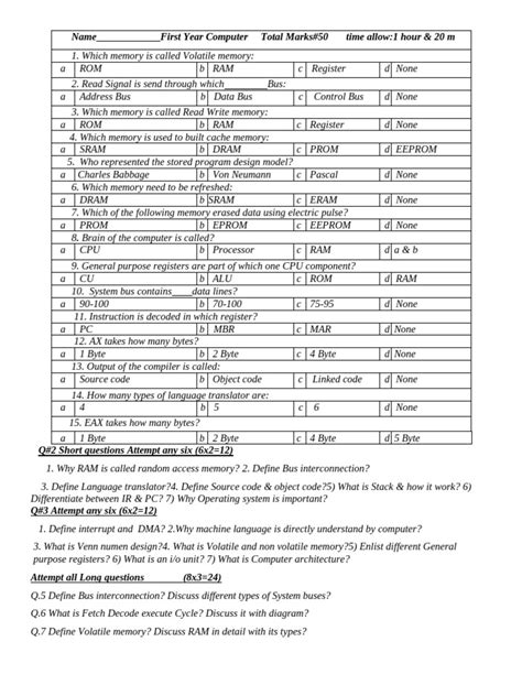 First Year Computer Unit 5 Complete Pdf Random Access Memory