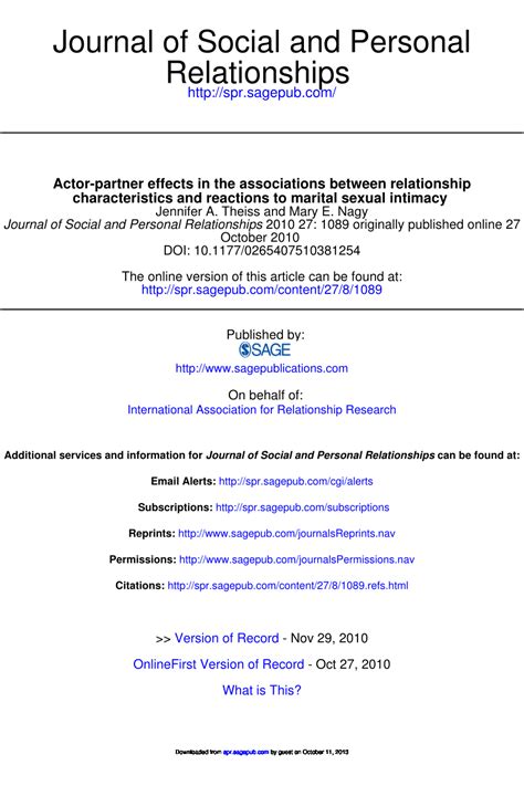 Pdf Actor Partner Effects In The Associations Between Relationship