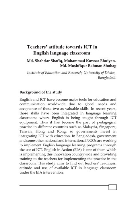 Pdf Teachers Attitude Towards Ict In English Language Classroom