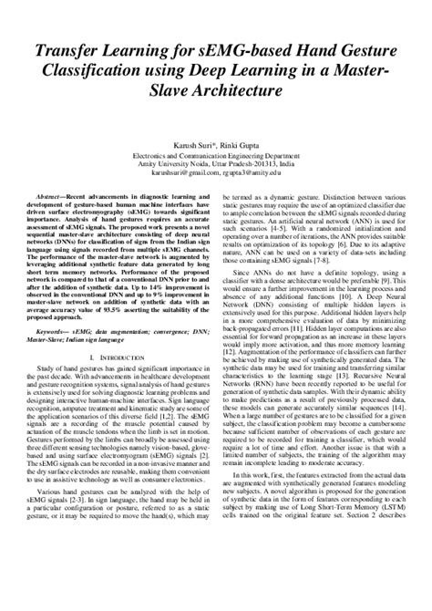 Pdf Transfer Learning For Semg Based Hand Gesture Classification Using Deep Learning In A