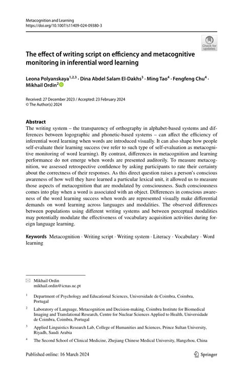 Pdf The Effect Of Writing Script On Efficiency And Metacognitive