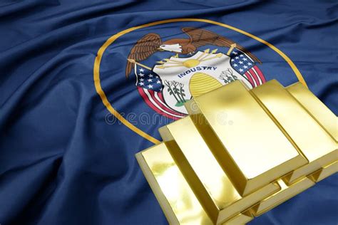 Shining Golden Bullions On The Utah State Flag Background Gold Reserves Stock Image Image Of