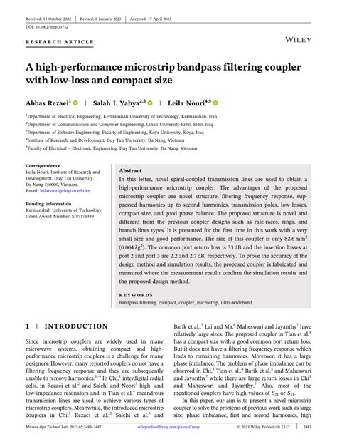 A High Performance Microstrip Bandpass Filtering Coupler With Low Loss And Compact Size