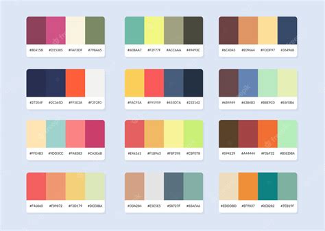 Rgb Hex의 Pantone 컬러 팔레트 카탈로그 샘플 프리미엄 벡터
