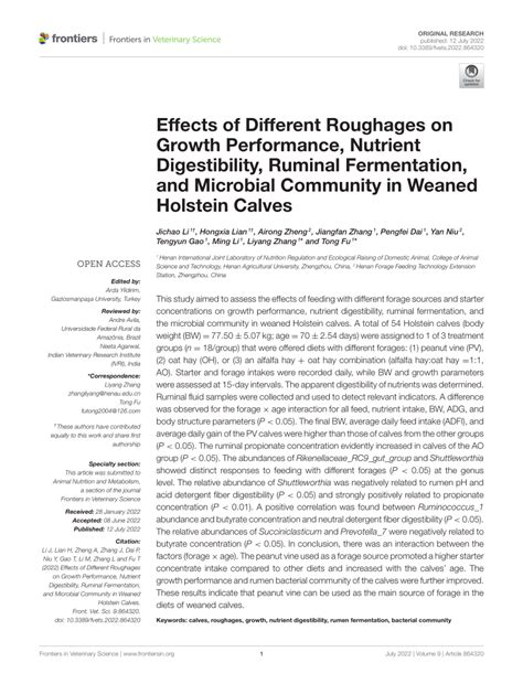 Pdf Effects Of Different Roughages On Growth Performance Nutrient Digestibility Ruminal