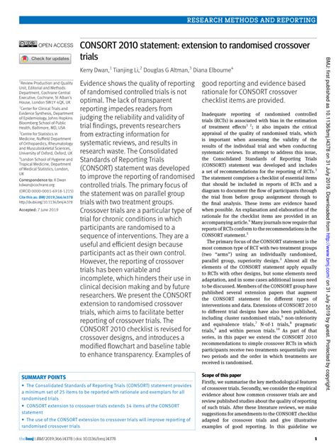 Pdf Consort 2010 Statement Extension To Randomised Crossover Trials
